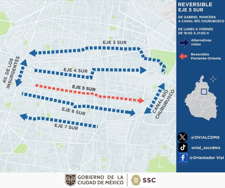 Carriles reversibles en CDMX: Horarios y alternativas viales de Eje 5 Sur y Circuito Interior ...