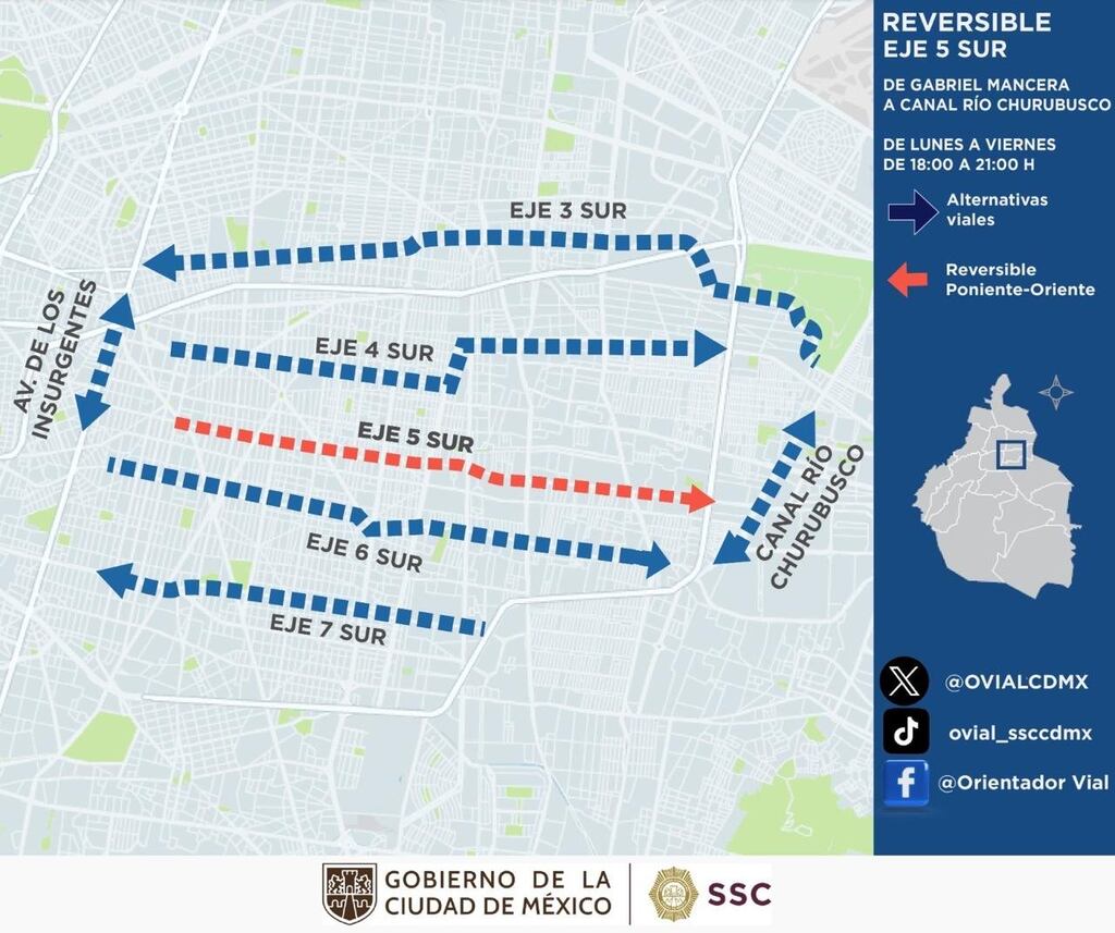 Carriles reversibles en CDMX: Horarios y alternativas viales de Eje 5 Sur y Circuito Interior ...