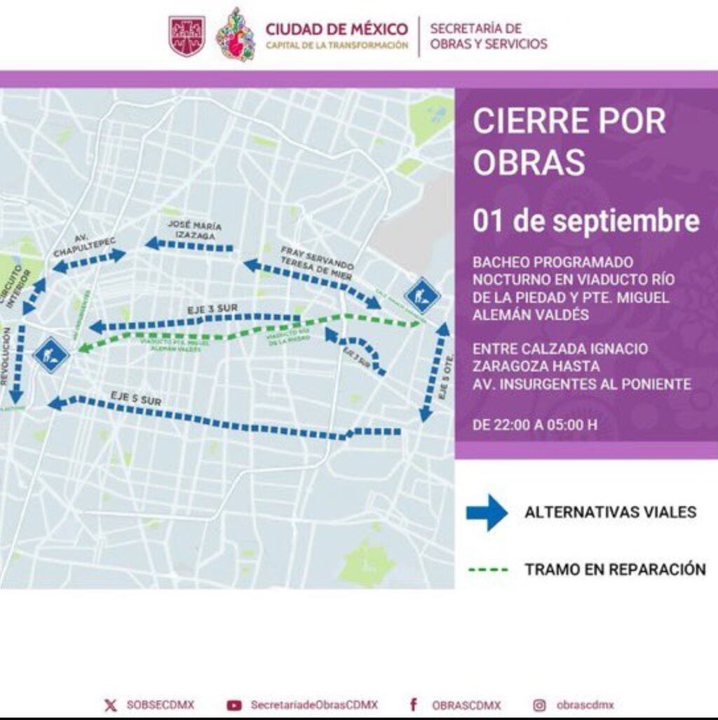 Alerta vial en CDMX: cierres nocturnos en Viaducto Río de la Piedad y ...