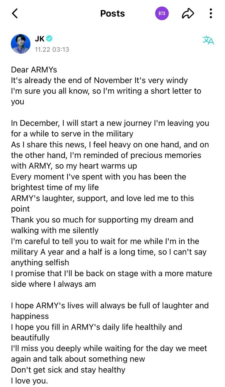 BTS: Jungkook le dice adiós a ARMY antes del Servicio Militar (Fecha de ...