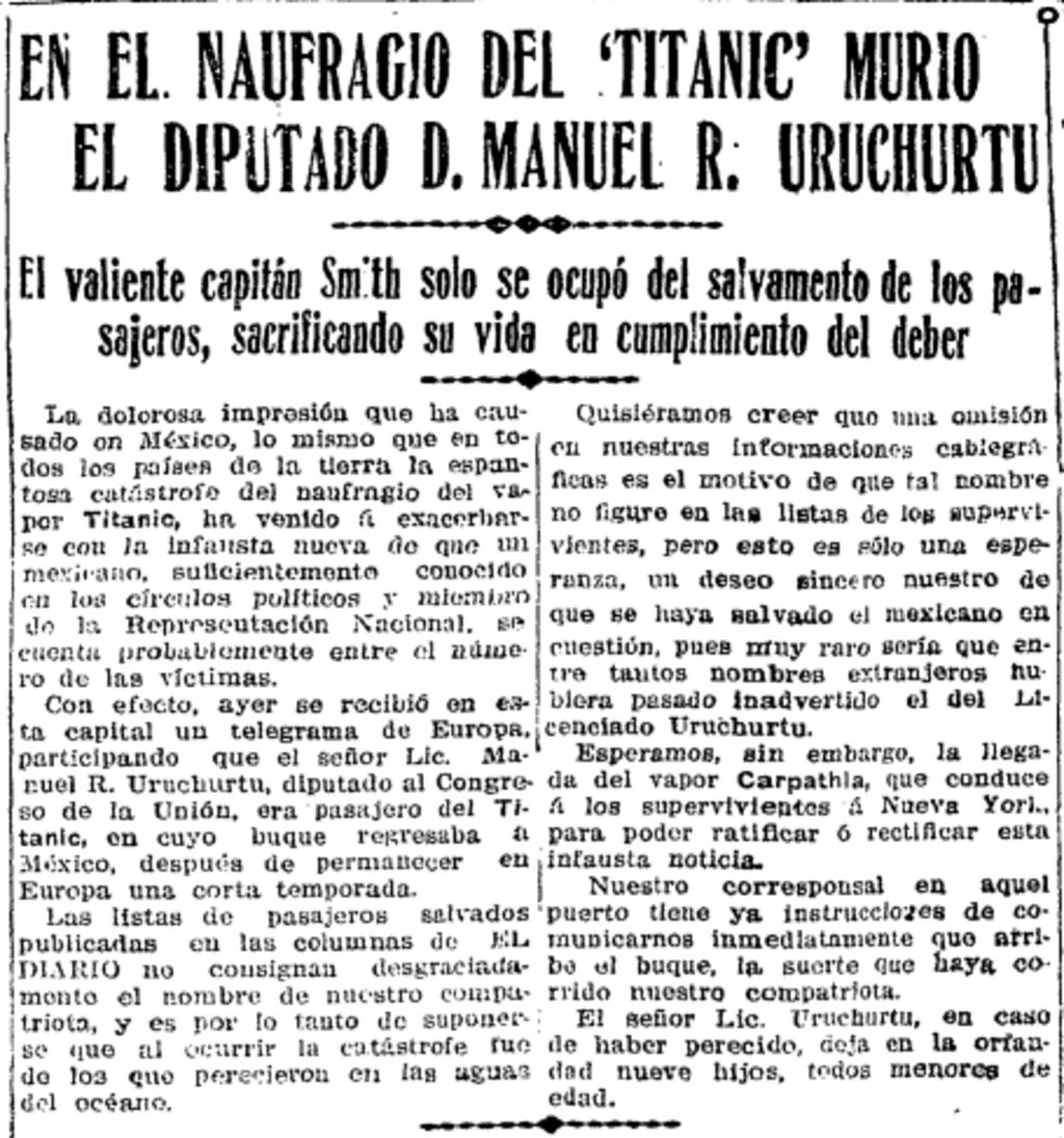 Historia de Manuel Uruchurtu, el mexicano que murió en el naufragio del ...