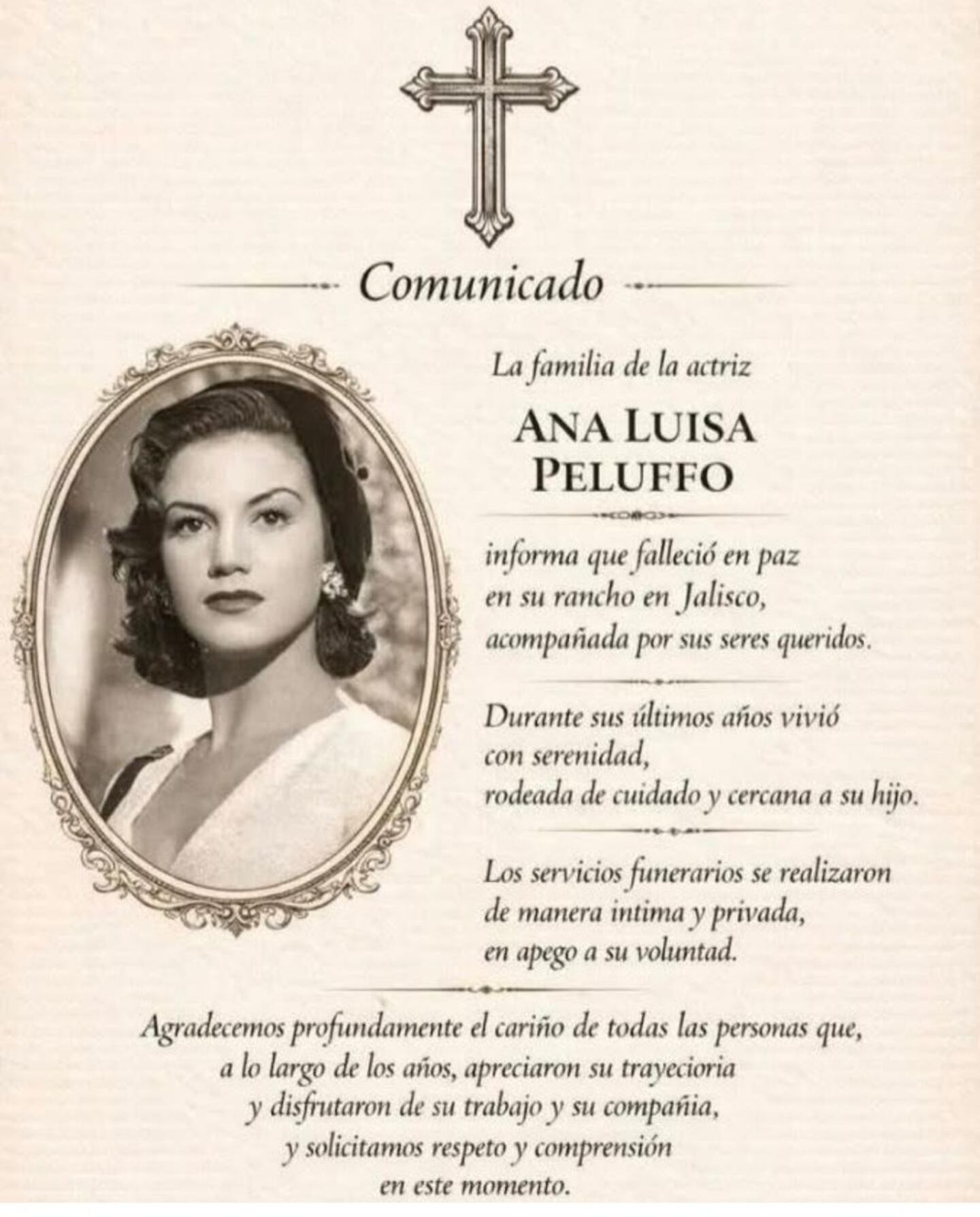 Muerte de Ana Luisa Peluffo: Legado y perfil de la actriz del Cine de ...
