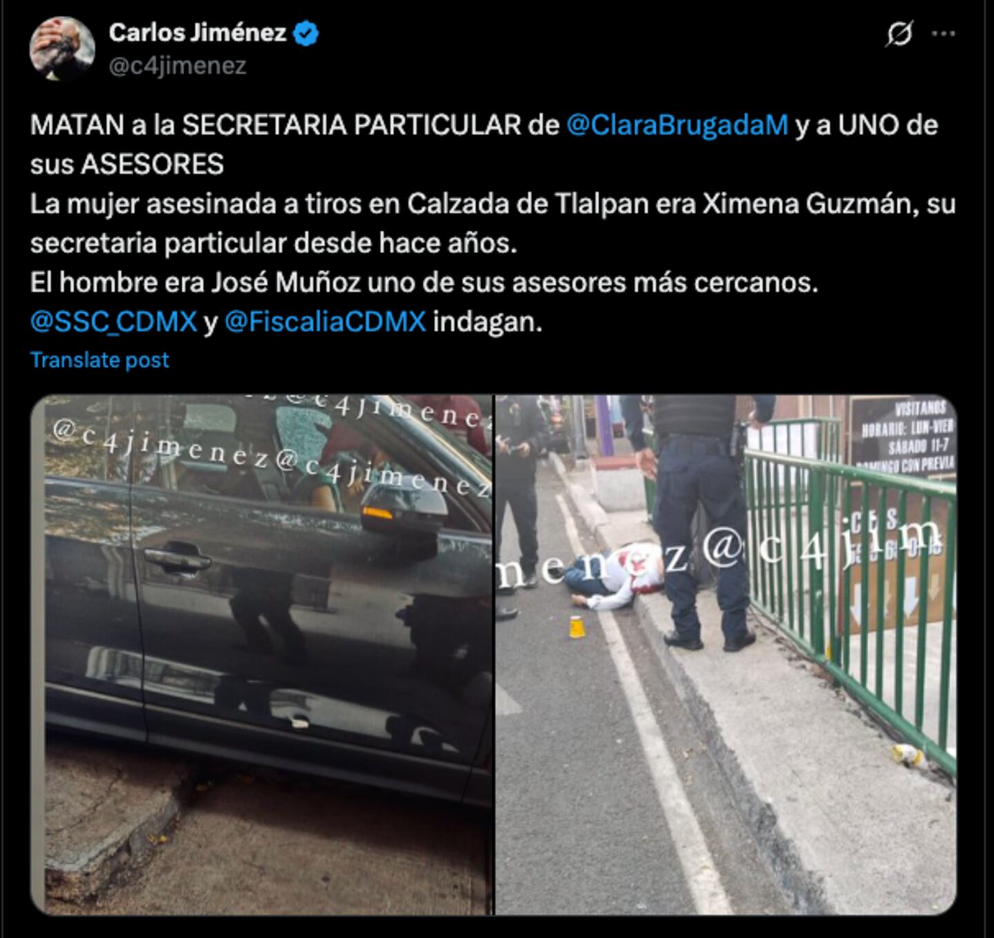 Filtran fotos del asesinato de Ximena Guzmán y José Muñoz, colaboradores de Clara Brugada ...