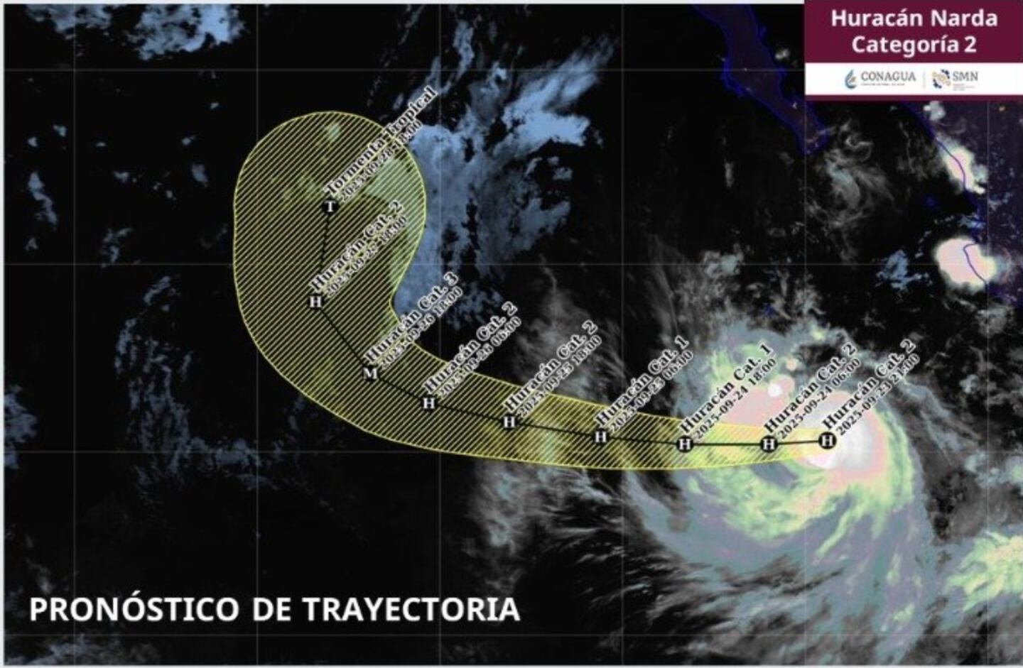 Huracán Narda se intensifica a categoría 2; provoca lluvias y oleaje en el Pacífico mexicano ...